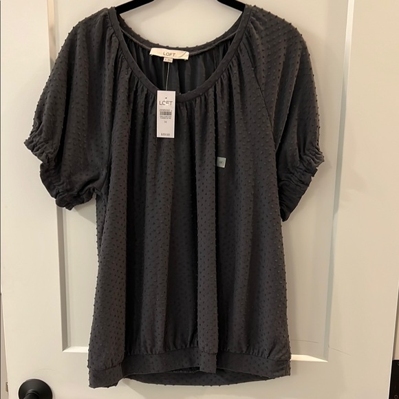 LOFT | Tops | Loft Gray Smocked Puff Sleeve Blouse | Poshmark